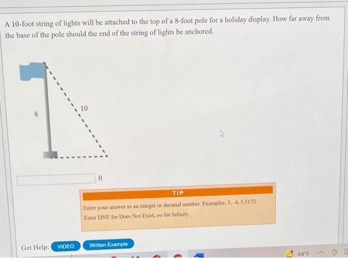 Solved A 10-foot string of lights will be attached to the | Chegg.com
