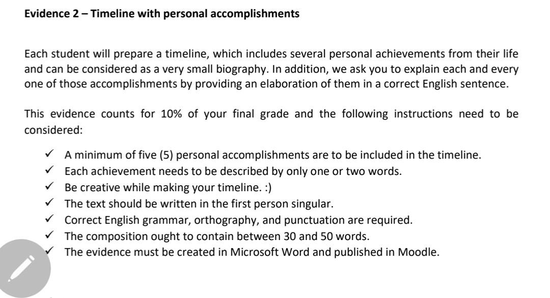 Evidence 2-Timeline with personal accomplishments | Chegg.com