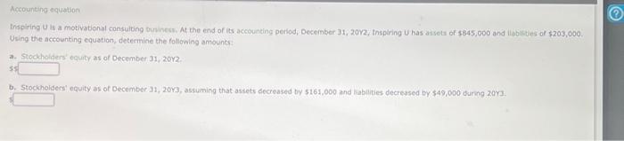 Solved Accounting equation Using the accounting equation, | Chegg.com