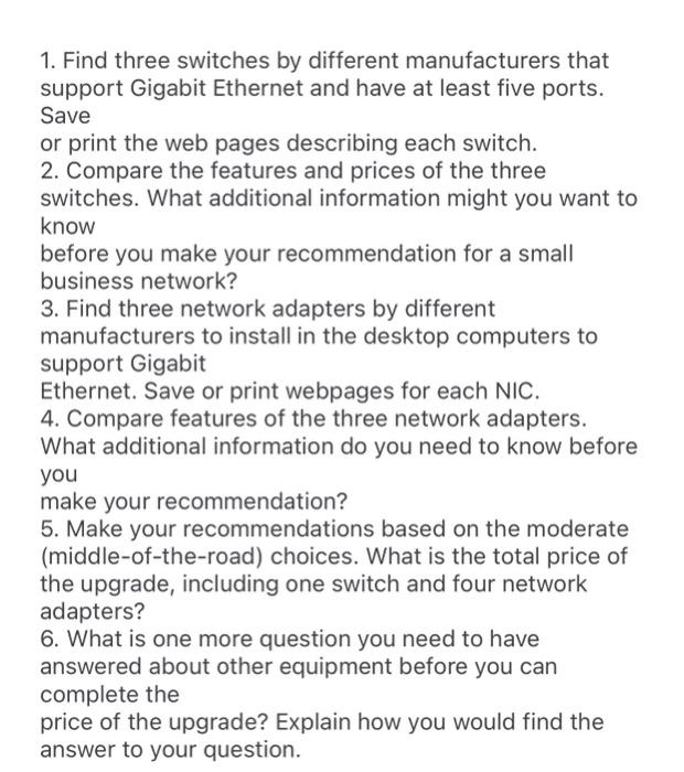 Solved 1. Find three switches by different manufacturers | Chegg.com