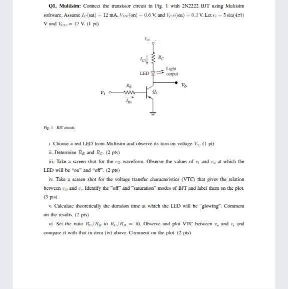 Q1. Multisim: Connect the transistor circuit in Fig 1 | Chegg.com