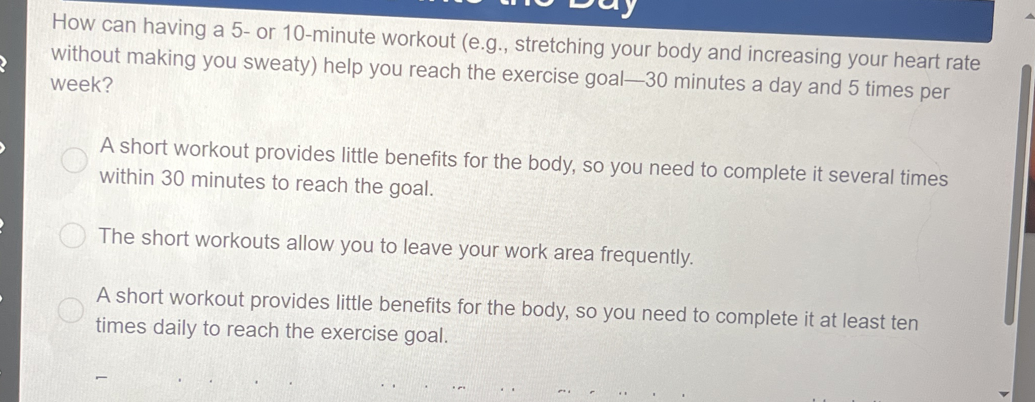 Solved How can having a 5 - ﻿or 10-minute workout (e.g., | Chegg.com