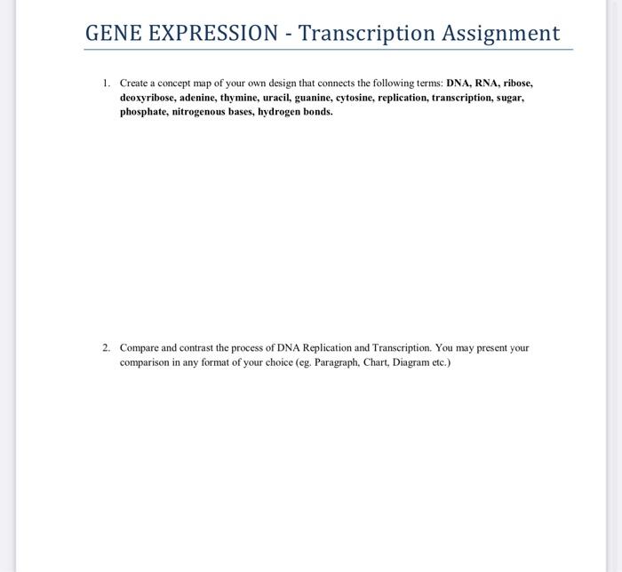 Solved GENE EXPRESSION - Transcription Assignment 1. Create | Chegg.com