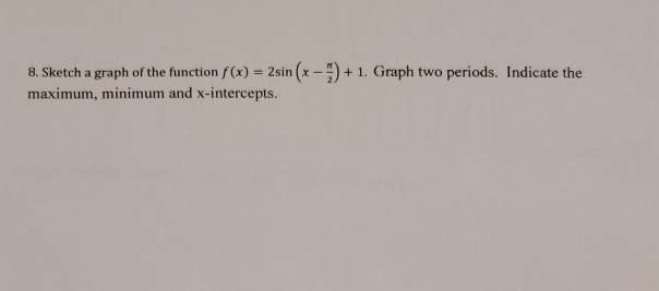Solved + 8. Sketch a graph of the function f(x) = 2sin (x - | Chegg.com