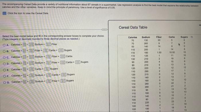 Solved The accompanying Cereal Data provide a vanety of | Chegg.com