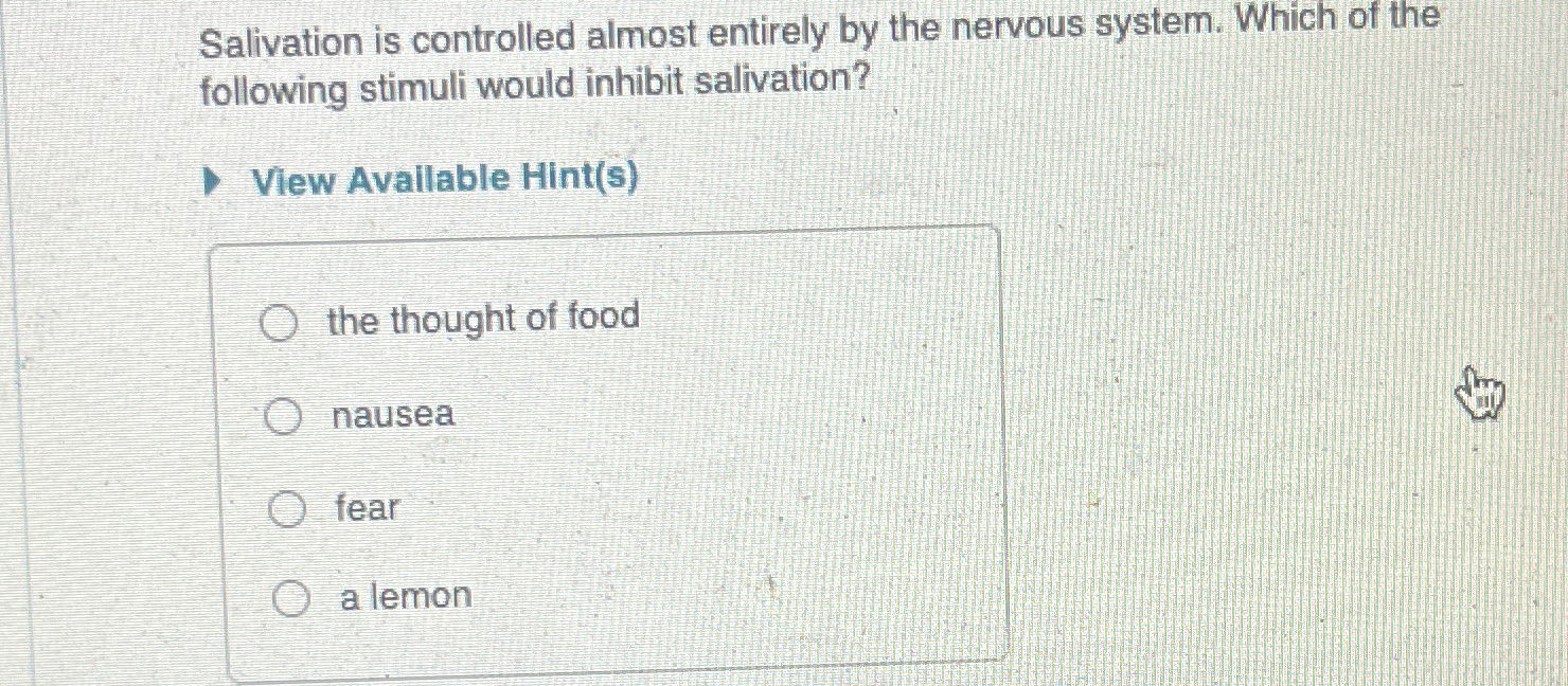 Solved Salivation is controlled almost entirely by the | Chegg.com
