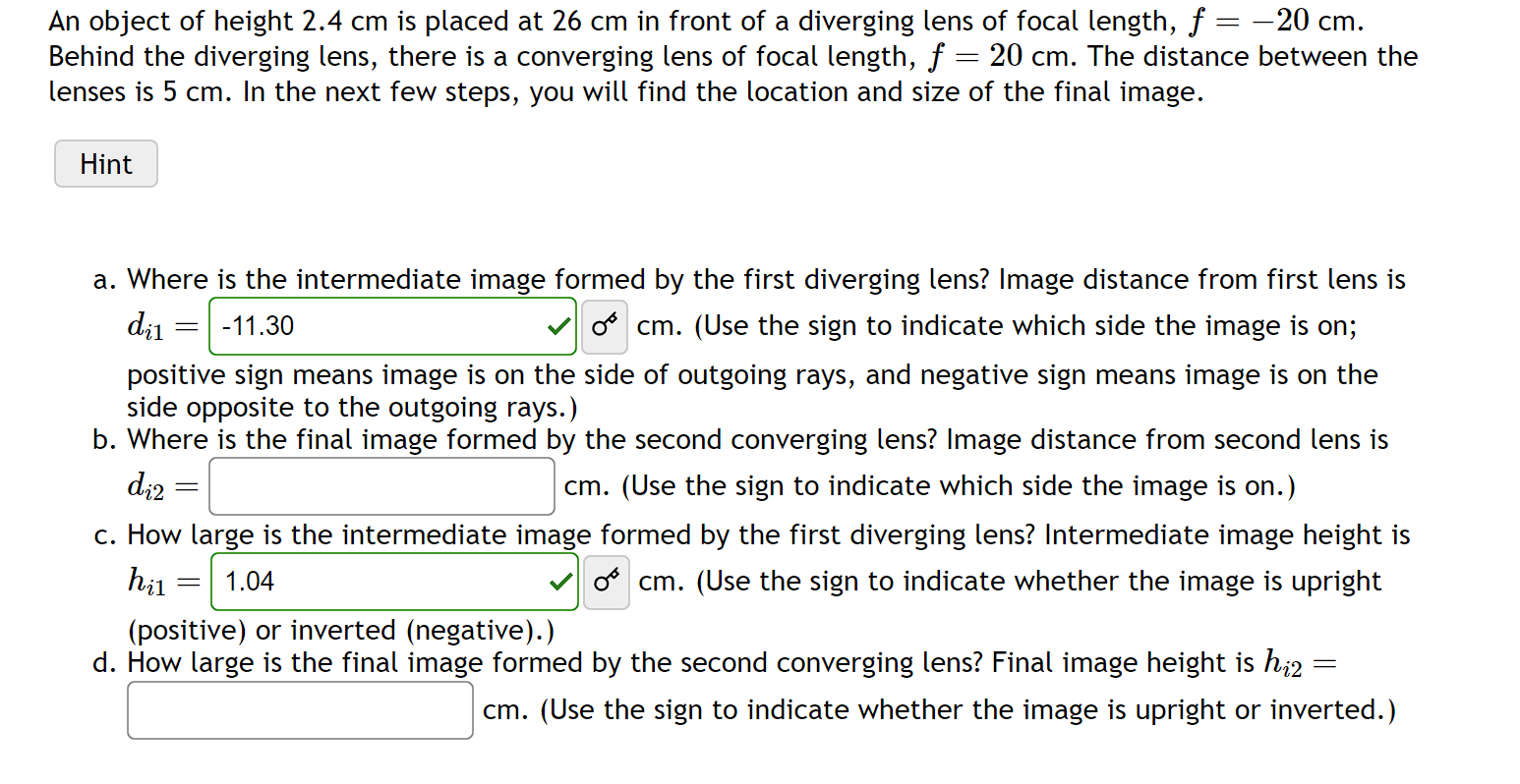 Solved An object of height 2.4cm ﻿is placed at 26cm ﻿in | Chegg.com