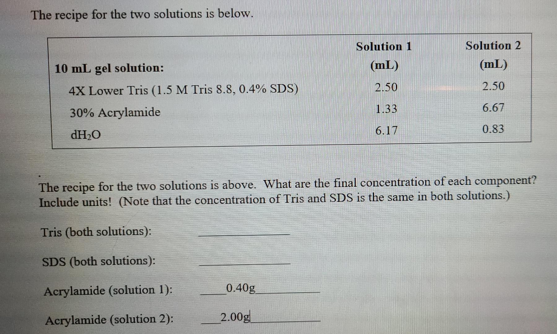 Solved The recipe for the two solutions is below. Solution 1 | Chegg.com