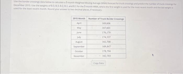 Solved Use the border crossings data below to calculate a | Chegg.com