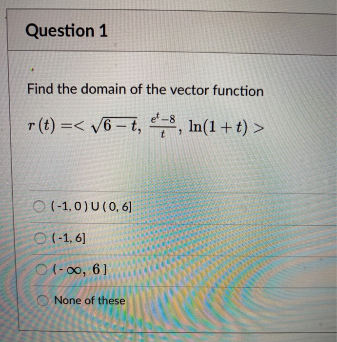 Solved Question 1 Find the domain of the vector function | Chegg.com