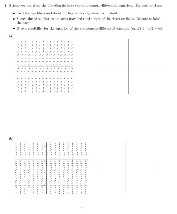 Solved 1. Below, you are given the direction fields to two | Chegg.com