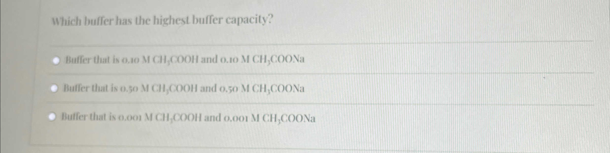 Solved Which buffer has the highest buffer capacity?Buffer | Chegg.com