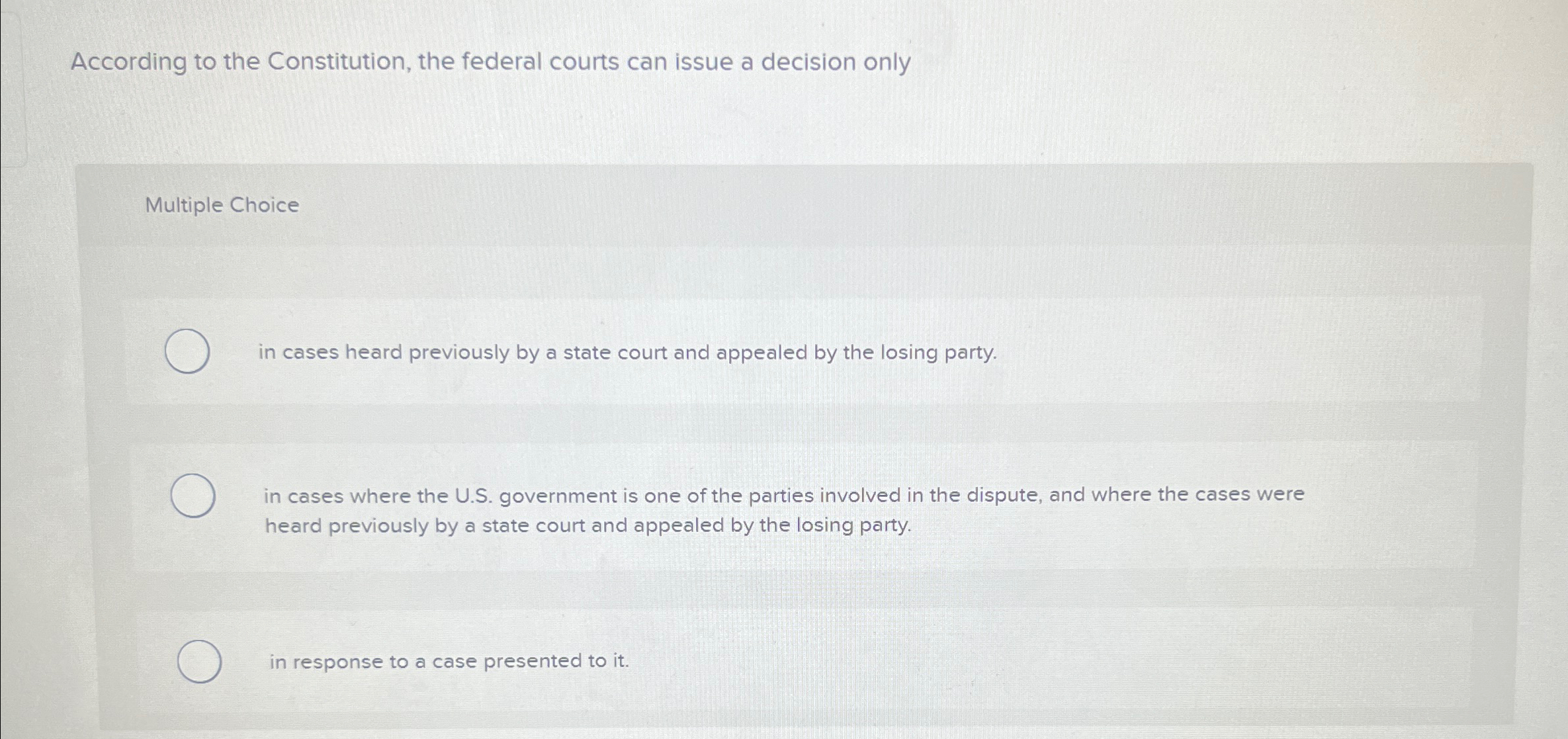 Solved According to the Constitution, the federal courts can | Chegg.com