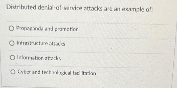 Solved Distributed denial-of-service attacks are an example | Chegg.com