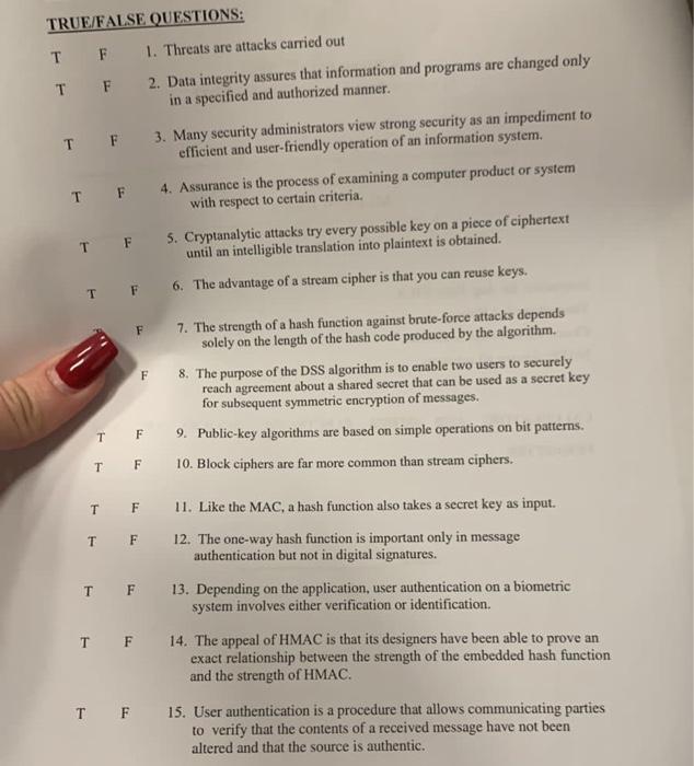 Solved 2. Data integrity assures that information and | Chegg.com