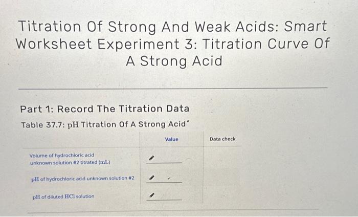 Titration Of Strong And Weak Acids: Smart Worksheet | Chegg.com