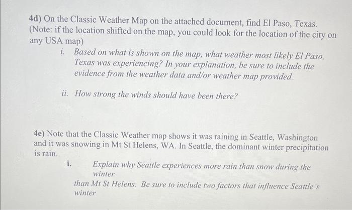 Solved 4d) On the Classic Weather Map on the attached | Chegg.com