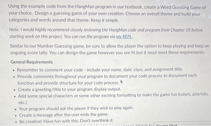 Solved Using the example code from the HangMan program in | Chegg.com