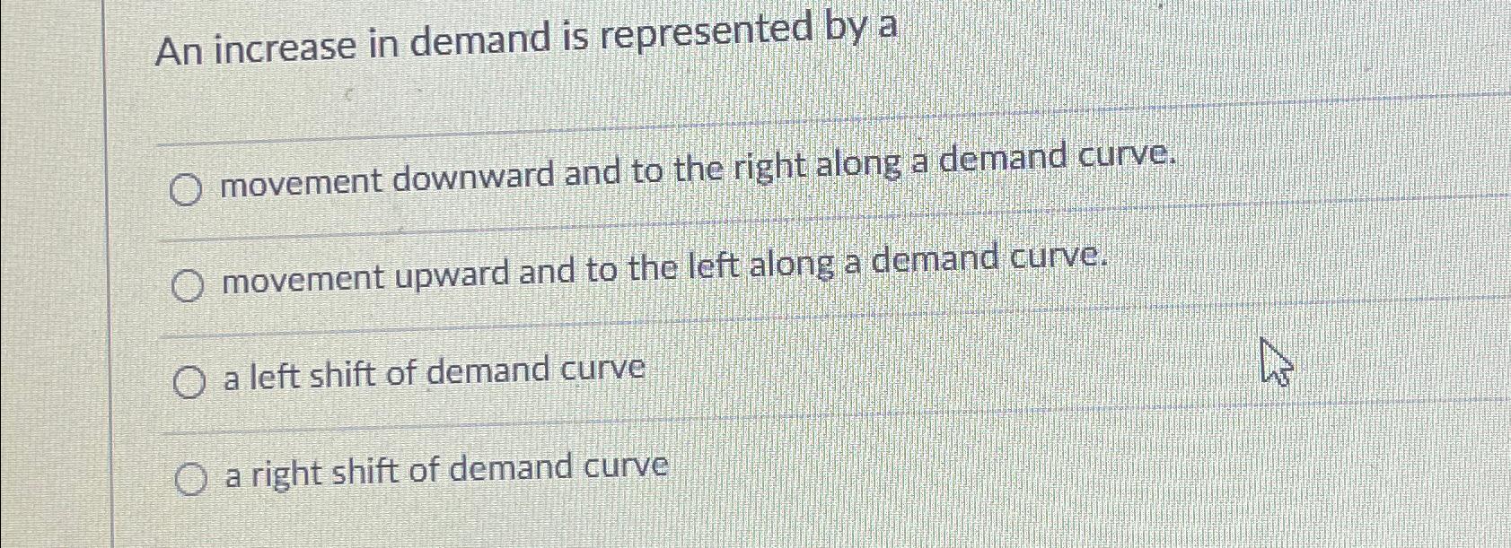 Solved An increase in demand is represented by amovement | Chegg.com