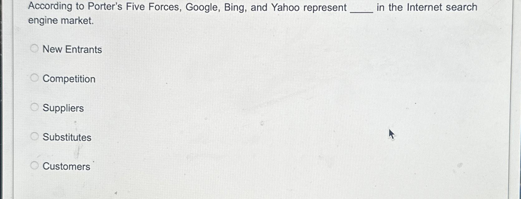 Solved According to Porter's Five Forces, Google, Bing, and | Chegg.com