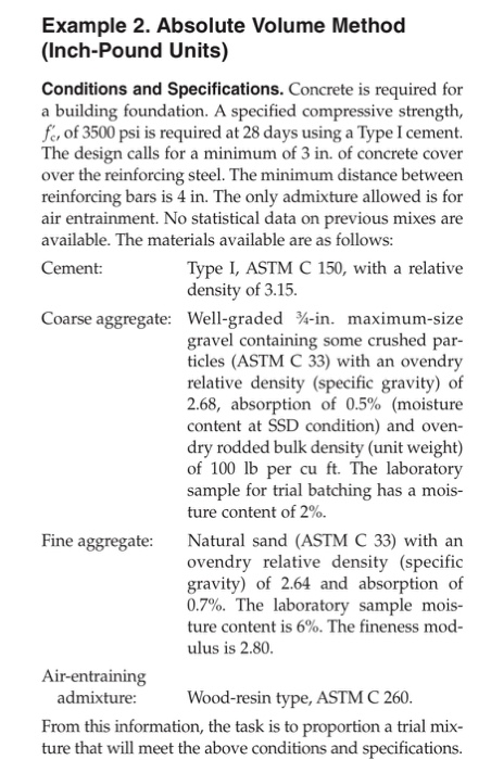 Solved Example 2. Absolute Volume Method (Inch-Pound Units) | Chegg.com