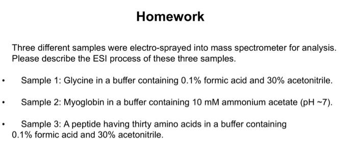 Solved Three different samples were electro-sprayed into | Chegg.com