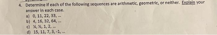 Solved 4. Determine if each of the following sequences are | Chegg.com