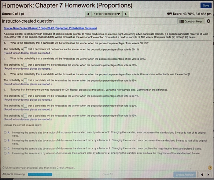 Solved Homework: Chapter 7 Homework (Proportions) Save HW | Chegg.com