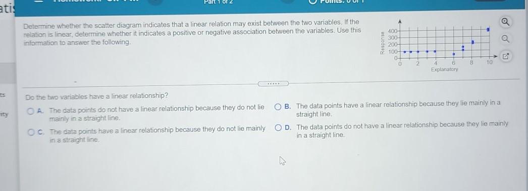 Solved etis Determine whether the scatter diagram indicates | Chegg.com