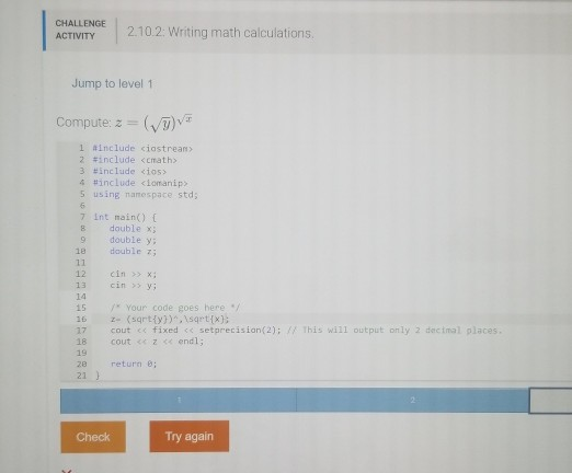 Solved CHALLENGE ACTIVITY 2.10.2: Writing math calculations, | Chegg.com