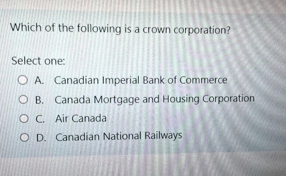 Solved Which of the following is a crown corporation?Select | Chegg.com