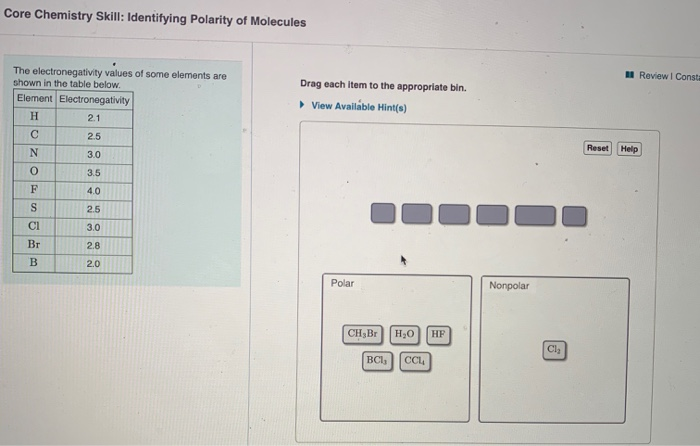 Solved Core Chemistry Skill: Identifying Polarity of | Chegg.com