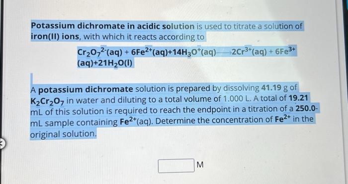 Solved Potassium dichromate in acidic solution is used to | Chegg.com