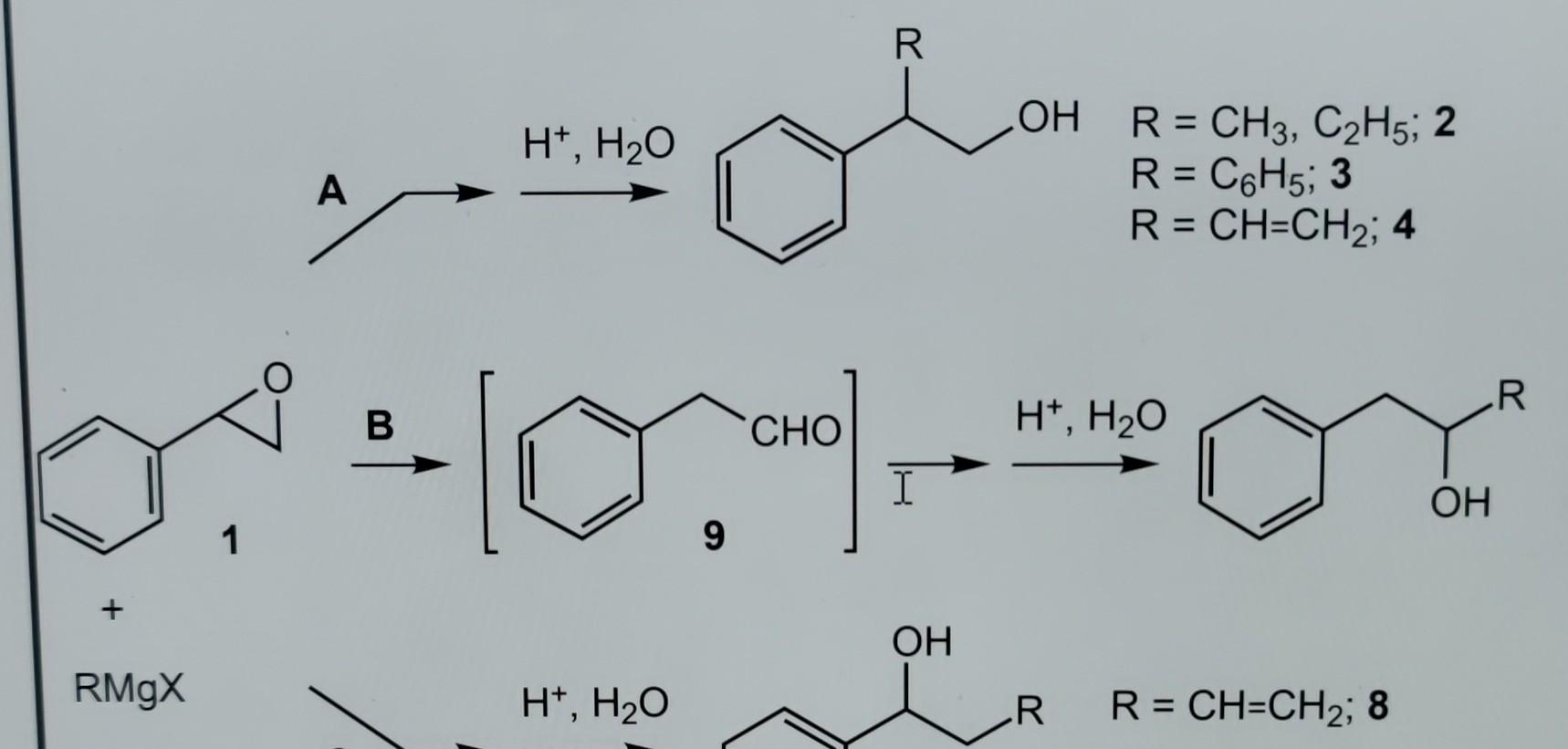 Solved R=CH3,C2H5;2R=C6H5;3R=CH=CH2;4 B [9CHO]I H+,H2O | Chegg.com