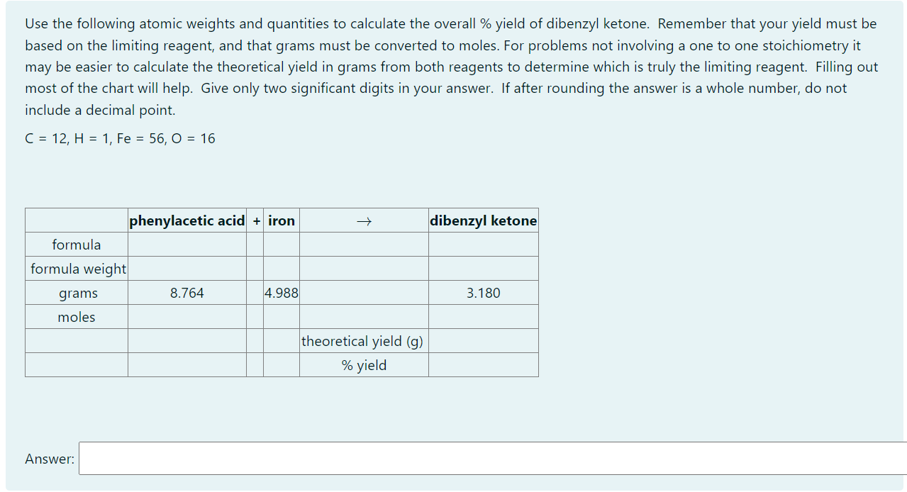 Solved Use the following atomic weights and quantities to | Chegg.com