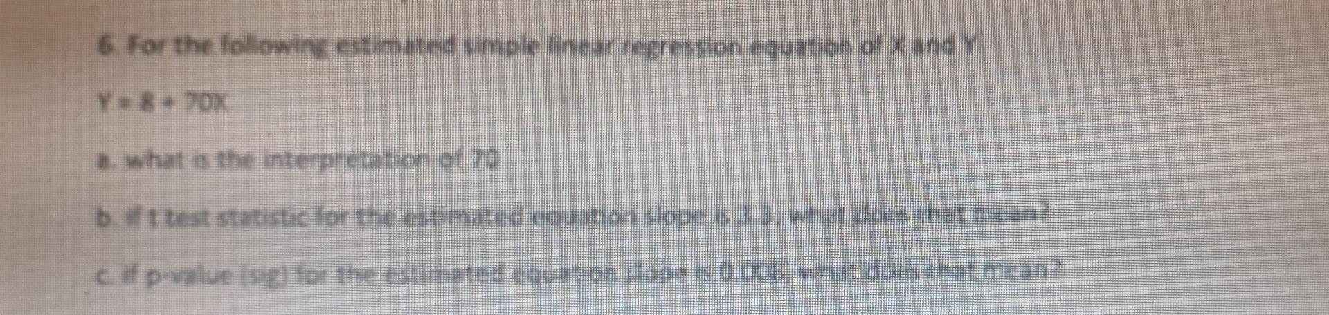 Solved 6. For the following estimated simple linear | Chegg.com
