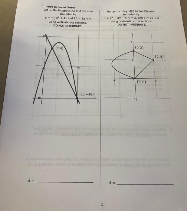 Solved 1. Area between Curves \begin{tabular}{c|c} Set up | Chegg.com