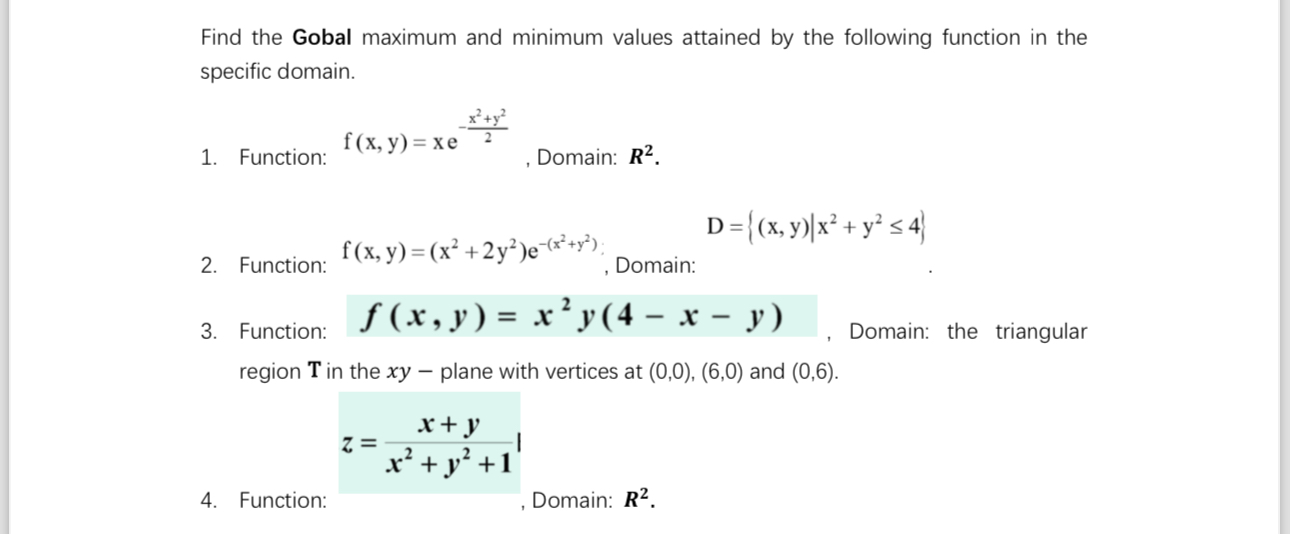 Solved Find the Gobal maximum and minimum values attained by | Chegg.com