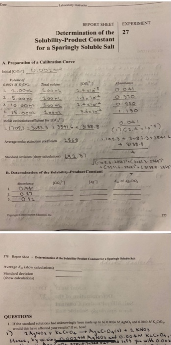 Solved EXPERIMENT 27 REPORT SHEET Determination of the | Chegg.com