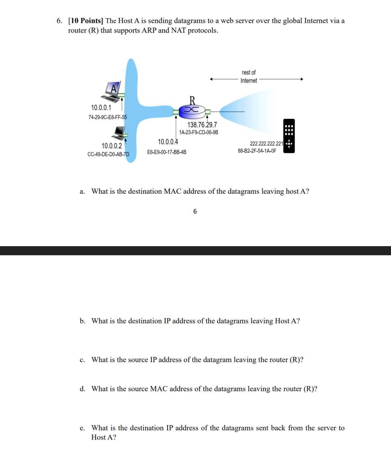 Solved [10 ﻿Points] ﻿The Host A is sending datagrams to a | Chegg.com