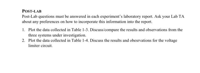 POST-LAB Post-Lab questions must be answered in each | Chegg.com