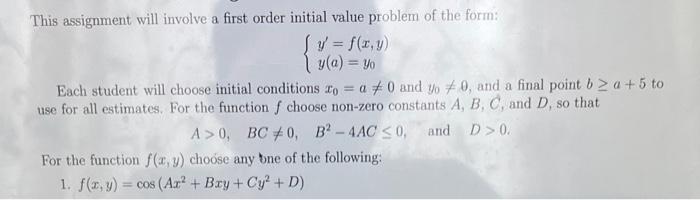 Solved This assignment will involve a first order initial | Chegg.com