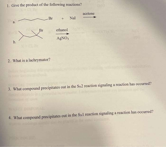 Solved 1. Give the product of the following reactions? a. b. | Chegg.com