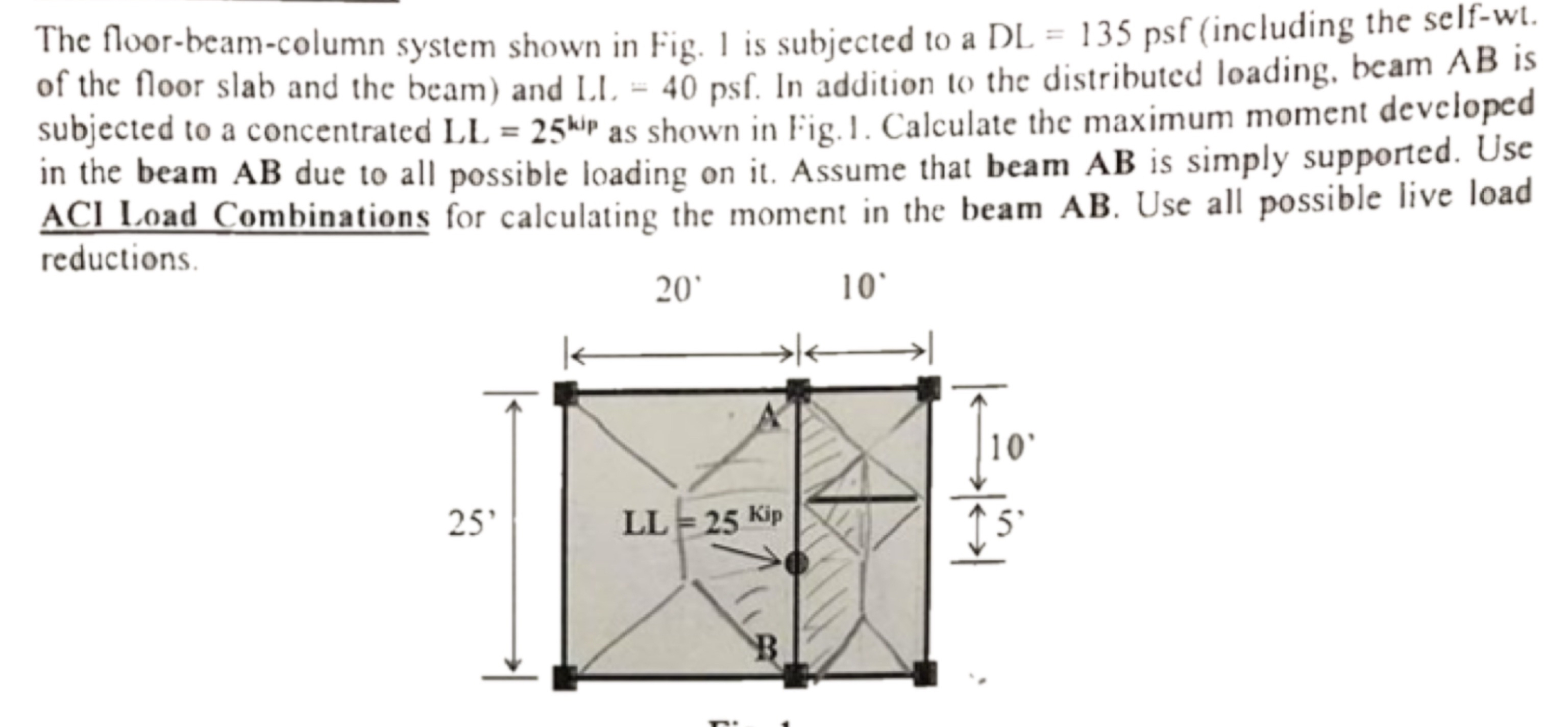 Solved The floor-beam-column system shown in Fig. 1 ﻿is | Chegg.com