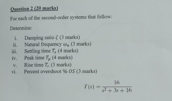 Solved Question 2 (20 marks) For each of the second-order | Chegg.com