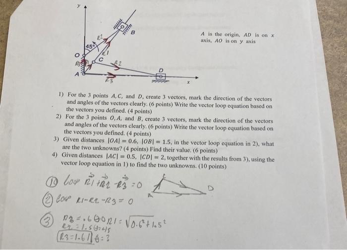 Solved A is the origin, AD is on x axis, AO is on y axis 1) | Chegg.com