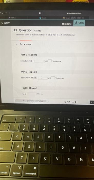 Solved 11 Question (4 points) 3rd attempt Part 1 (1 point) | Chegg.com