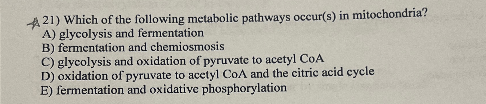 Solved Which of the following metabolic pathways occur(s) | Chegg.com