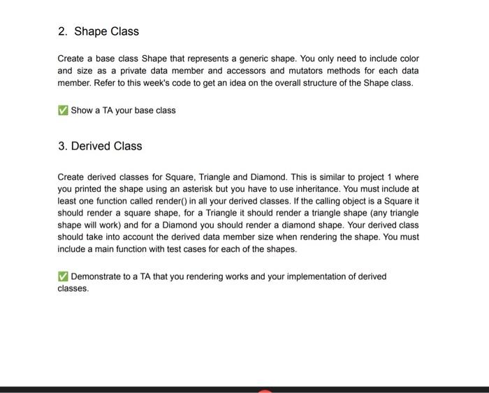 Solved 2. Shape Class Create a base class Shape that | Chegg.com