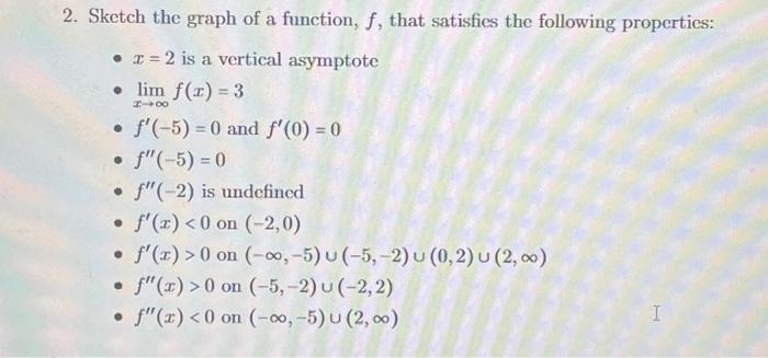 2. Sketch the graph of a function, f, that satisfies | Chegg.com